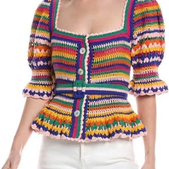 FARM Rio | Tops | Farm Rio Multi Stitches Crochet Long Sleeve Blouse ...